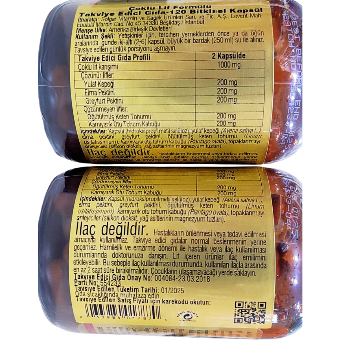 Solgar Multiple Fiber Formula 120 Vegetable Capsules